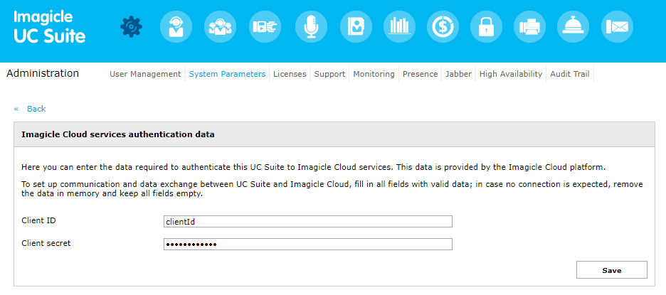 UCX Suite Cloud Services Authentication Data