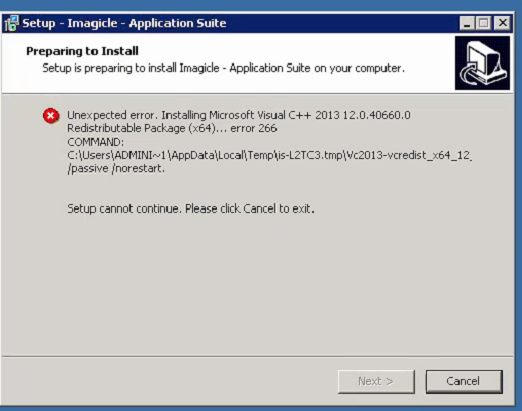 Error during UCX Suite setup: Unexpected error installing Microsoft Visual C 2013 ...