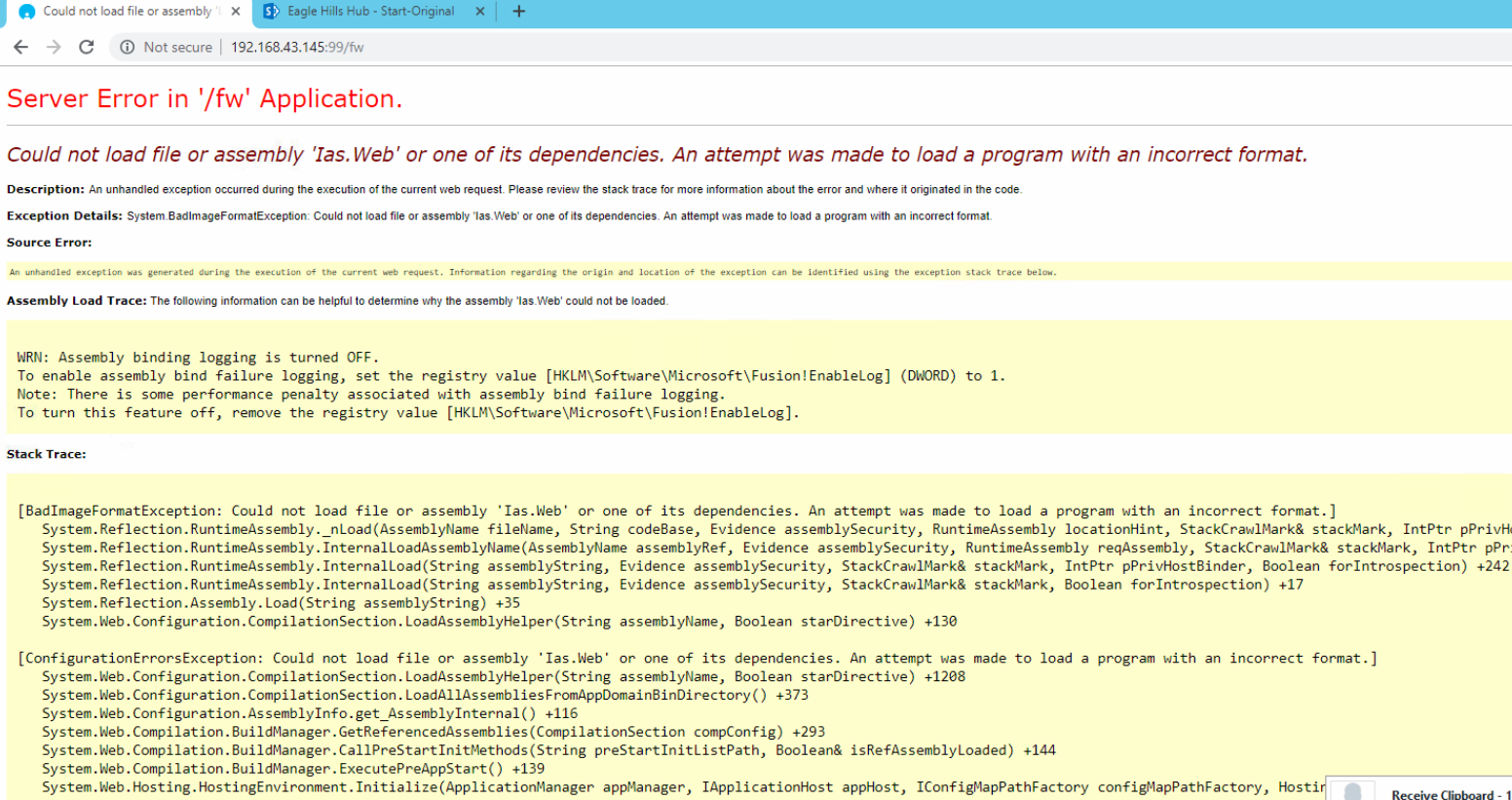 Could not load file or assembly 'Ias.Web' or one of its dependencies