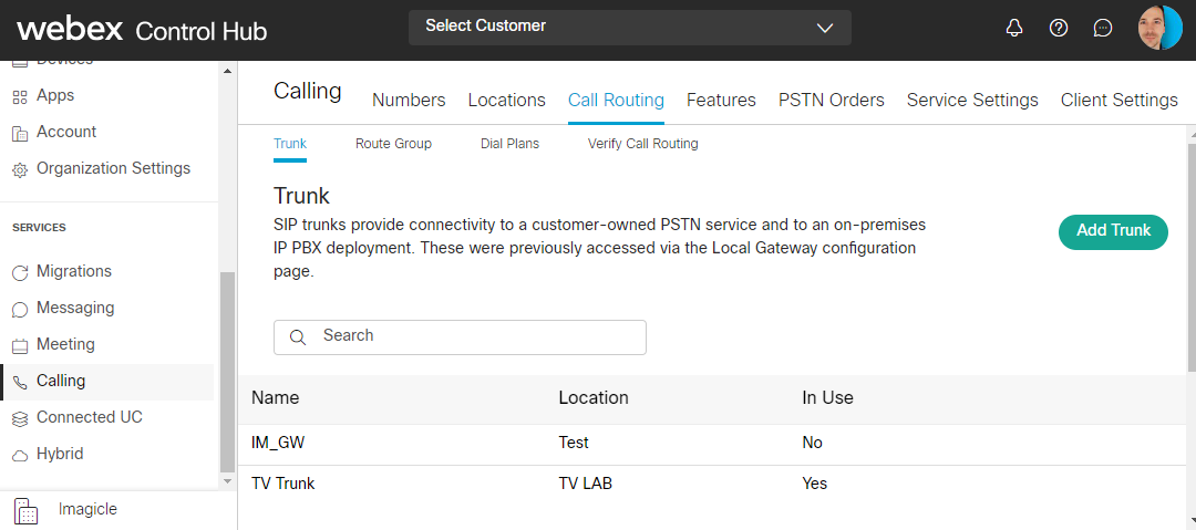 Cisco Webex Calling SIP Routing to Imagicle Auto Attendant